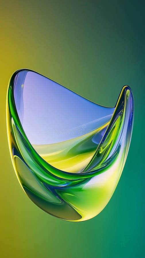 Smooth, Translucent Glass Form with Swirling Green and Blue Hues ...