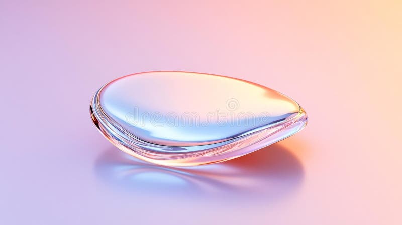 Smooth Transparent Liquid Shape with Iridescent Shimmer Against Soft ...