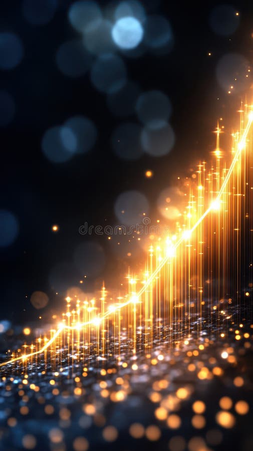 Smooth Upward Trend Line Composed of Golden Light and Sparkling Effects ...