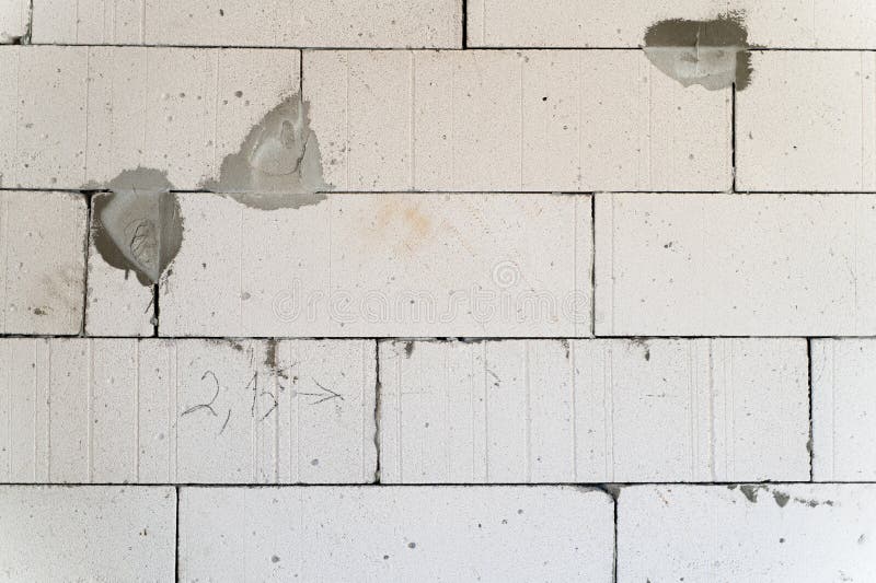 Smooth Wall of Aerated Concrete Bricks on the Whole Screen. Background ...