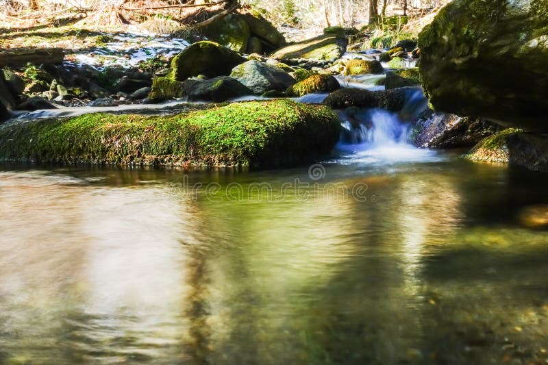 Smooth Water from a Brook in the Spring during Hiking Stock Image ...