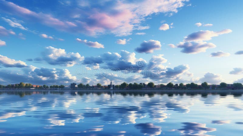 Smooth Water Surface with Reflection of Clouds at Sunset Stock ...