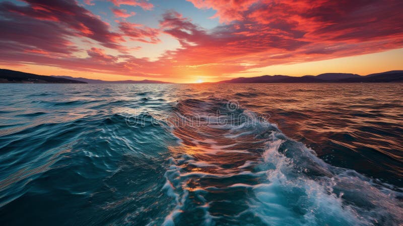 Smooth Water Surface with Reflection of Clouds at Sunset Stock ...