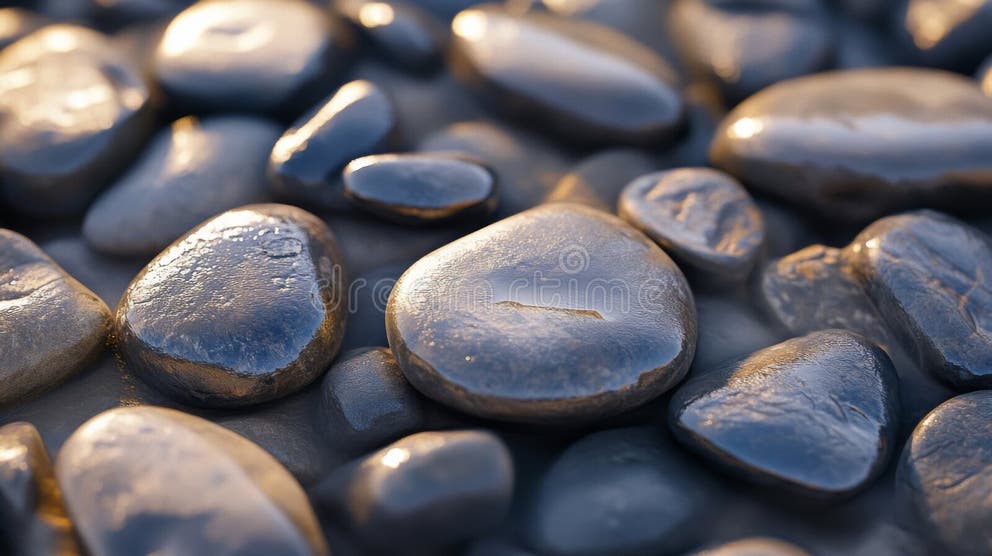 Smooth, Wet River Rocks in Sunlight Stock Illustration - Illustration of shadow, pebbles: 340575116