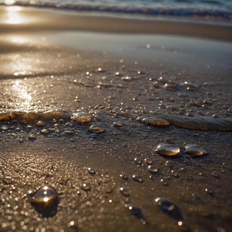 Smooth Wet Sand Texture with Water Droplets and Ripples Stock ...