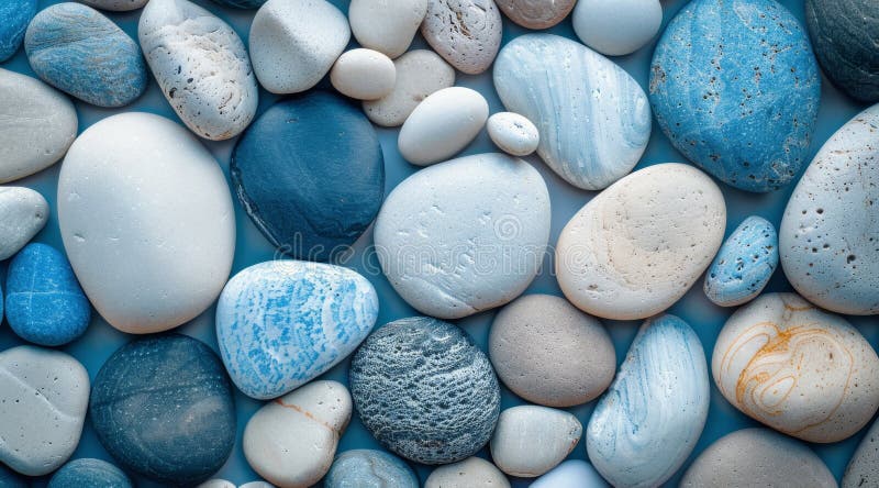 Smooth White and Blue Pebbles on a Sunny Beach Stock Photo - Image of ...