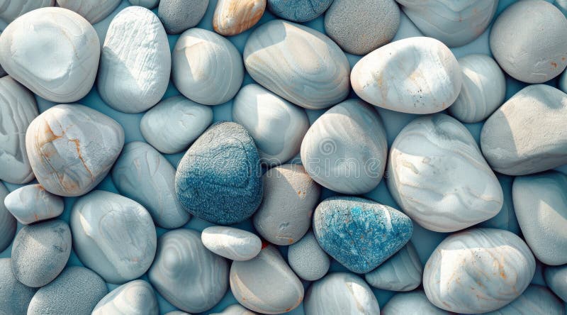 Smooth White and Blue Pebbles on a Sunny Beach Stock Image - Image of ...