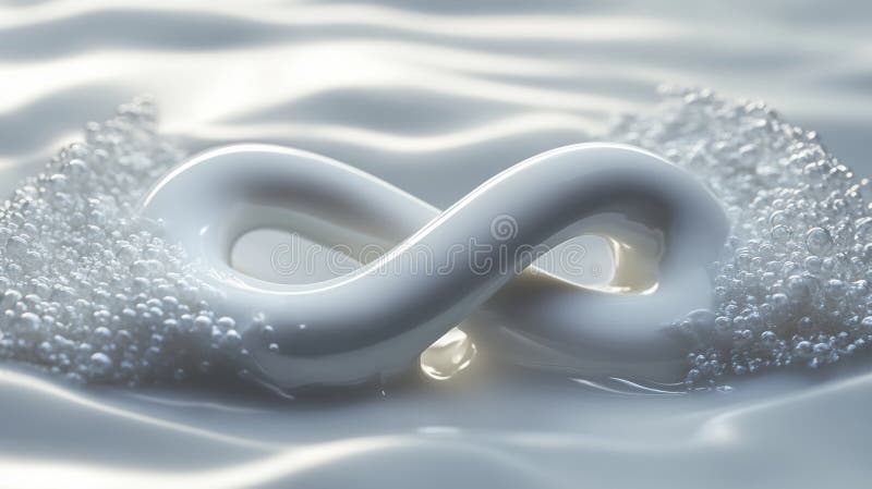 Smooth White Infinity Symbol Floats in Milky Liquid Surrounded by Soft ...