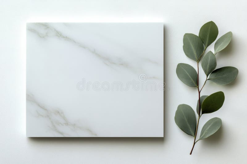 Elegant Marble Notebook with Eucalyptus Leaves Arranged on a Light ...