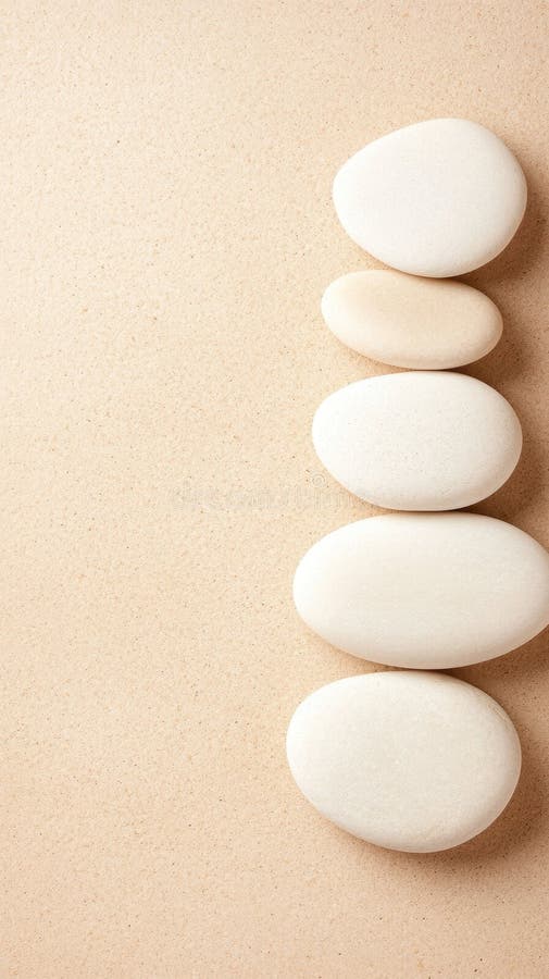 Smooth White Pebbles Arranged in Vertical Line on Sandy Background ...