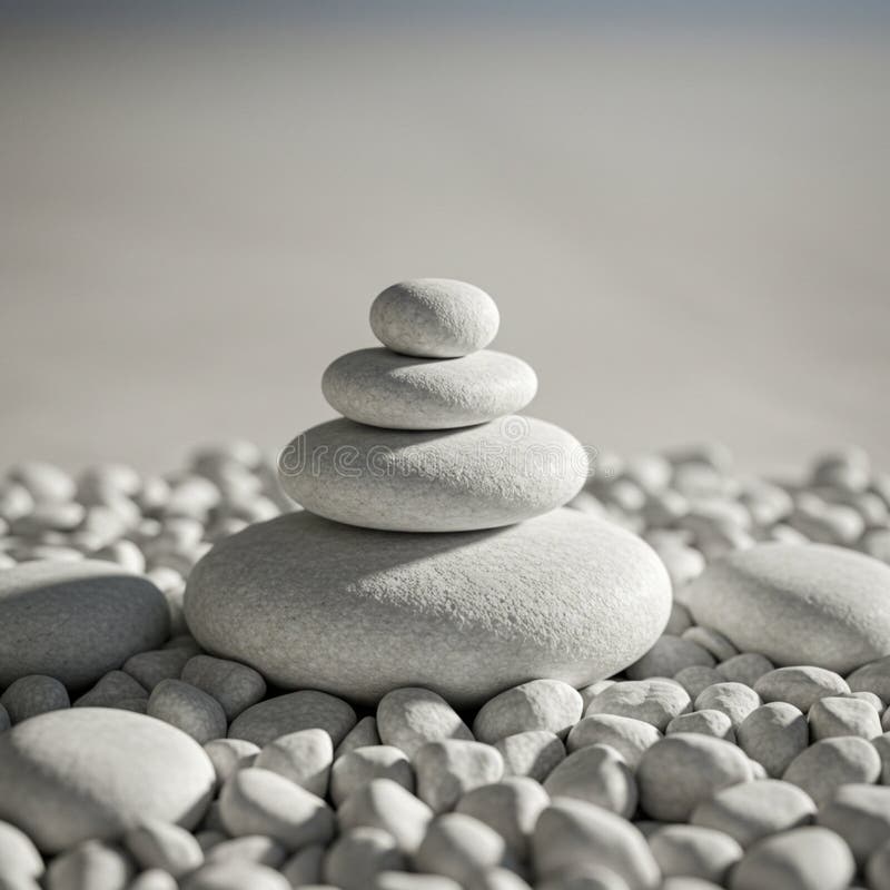 Smooth White Pebbles are Meticulously Stacked in a Balanced Cairn ...