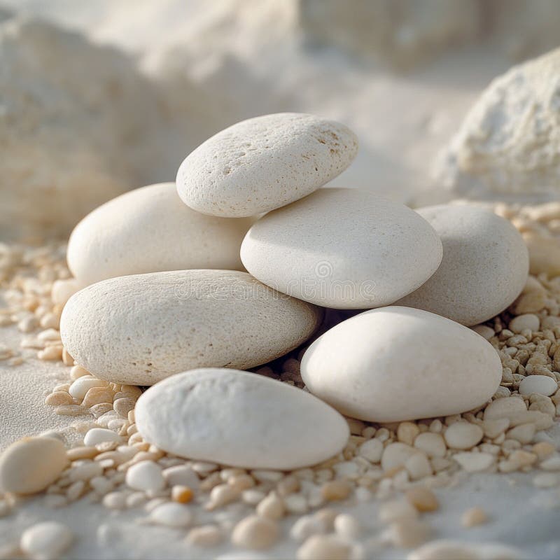 Smooth White Pebbles on Sandy Surface Stock Photo - Image of soft ...