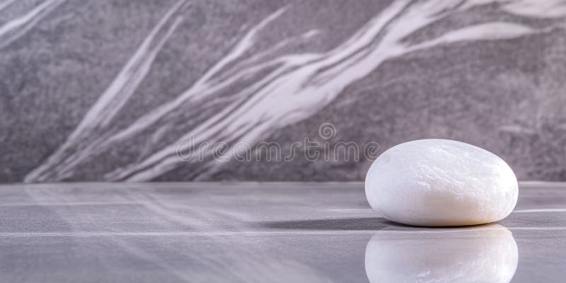 Smooth White Stone on Reflective Marble Surface with Textured Gray ...
