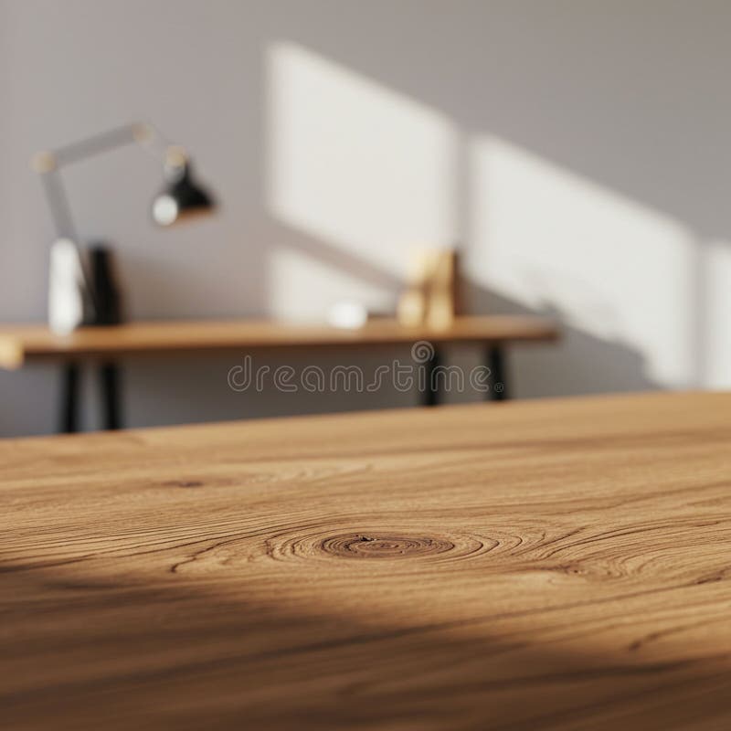 Smooth Wooden Tabletop with Visible Grain Patterns in the Foreground ...