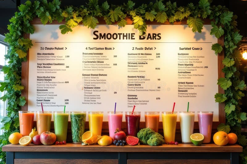 Smoothie Bar Menu Showcase stock illustration. Illustration of choices ...