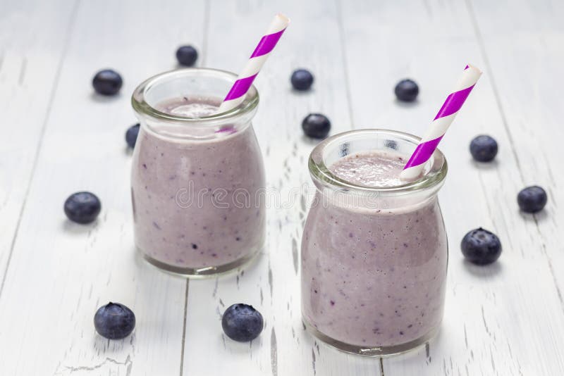 Smoothie With Blueberry Banana Oats Almond Milk And Yogurt Stock
