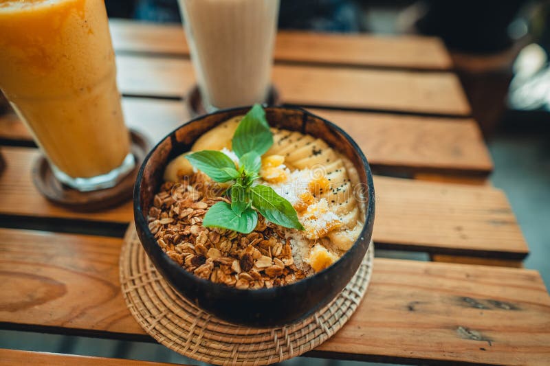 Smoothie Bowl in Coconut Shell Stock Photo - Image of delicious ...
