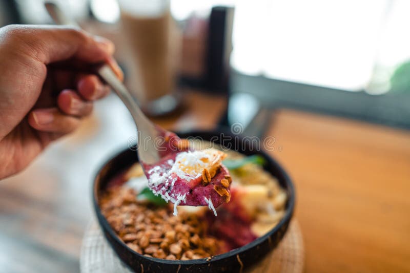 Smoothie Bowl in Coconut Shell Stock Photo - Image of smoothie, snack ...