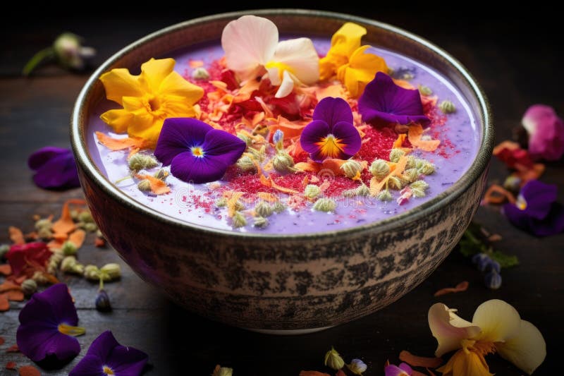 Smoothie Bowl with Edible Flowers for a Creative Touch Stock Image ...