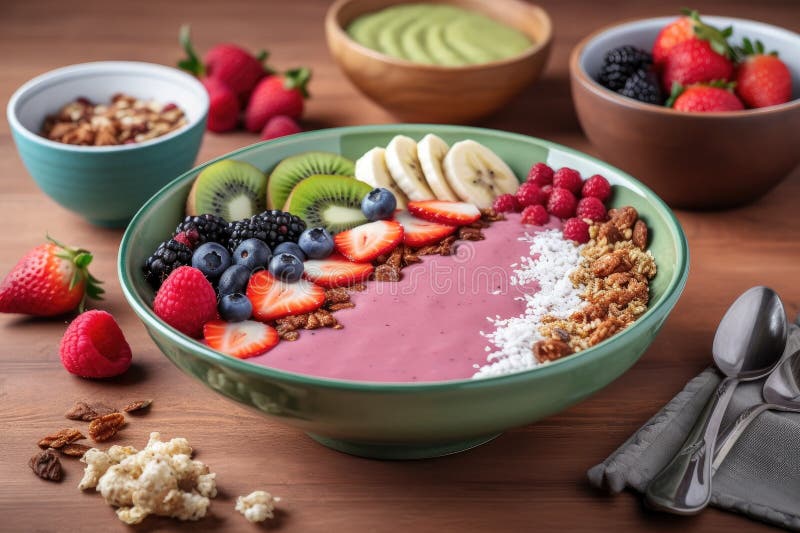 Smoothie Bowl with Fresh Fruit and Granola Toppings Stock Illustration ...