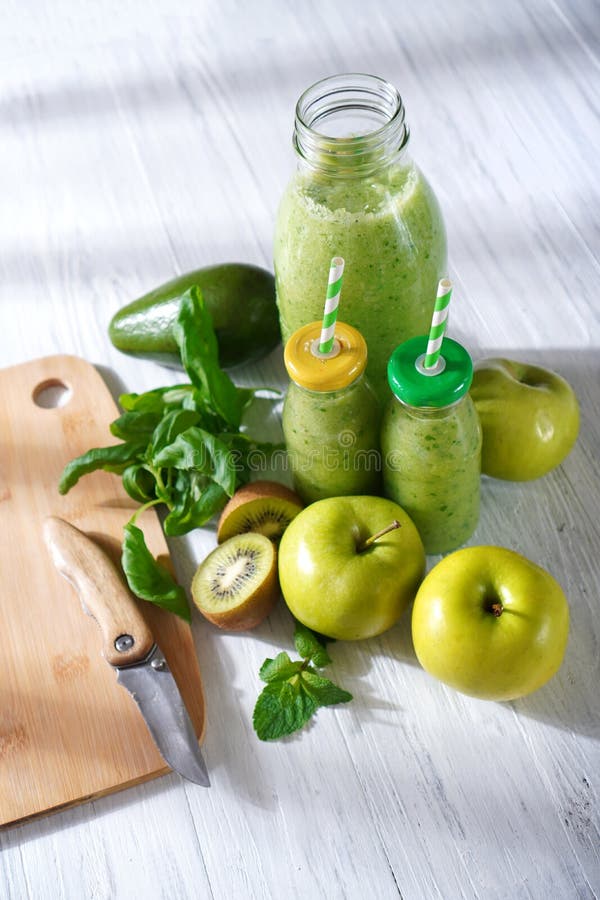 Smoothie Cooking. Healthy Breakfast with Green Smoothies Stock Photo ...