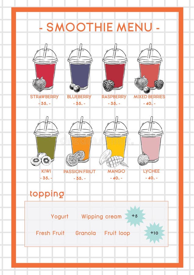 Smoothie Menu for Cafe and Juice Bar , Hand Drawb Sketch Vector. Stock ...
