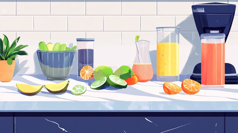 A Smoothie Preparation Setup with Colorful Ingredients Arranged on a ...