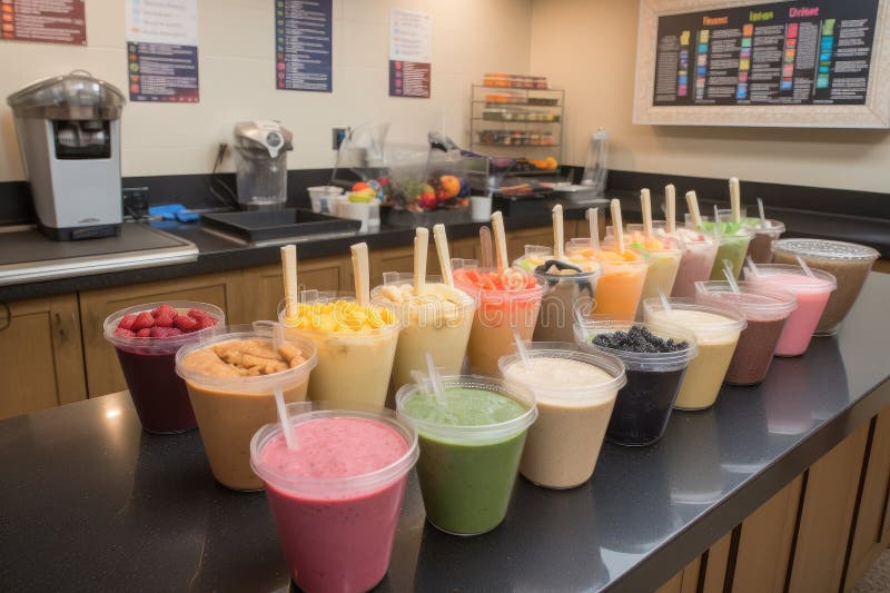 A Smoothie and Shake Bar, with a Variety of Flavors and Toppings ...