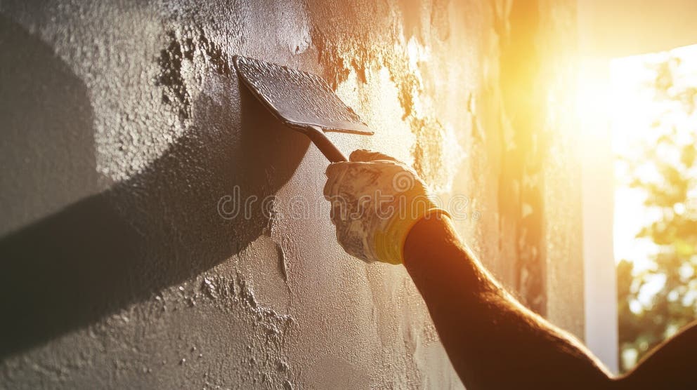 Smoothing the Surface of a Wall with a Flat Tool before Plastering ...