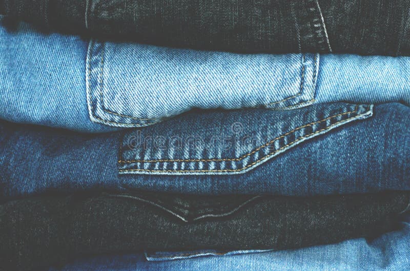 Smoothly Folded Pile of Denim Pants Stock Image - Image of apparel ...