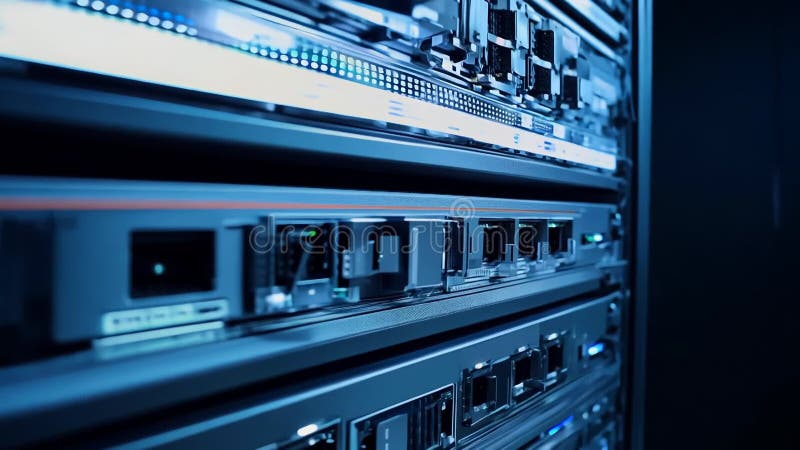 Smoothly Gliding Camera Movement Along a High-tech Server Rack Stock ...