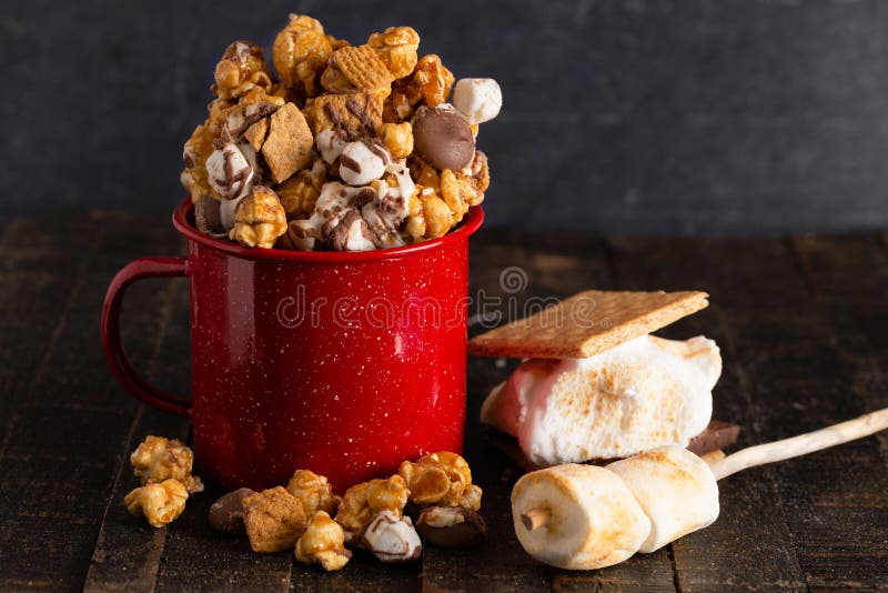 Smore Flavored Popcorn in a Camping Mug Stock Image - Image of crackers ...