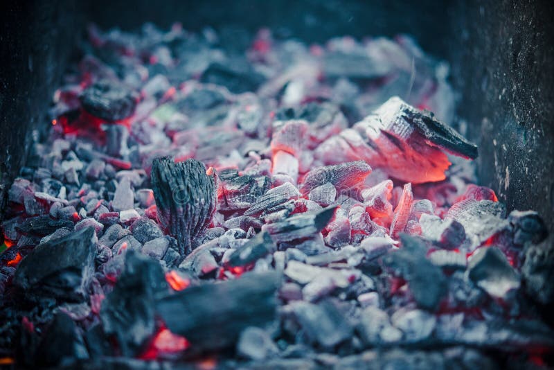 Smouldering Coals at Night. Decaying Charcoal, New Year`s Eve Barbecue ...