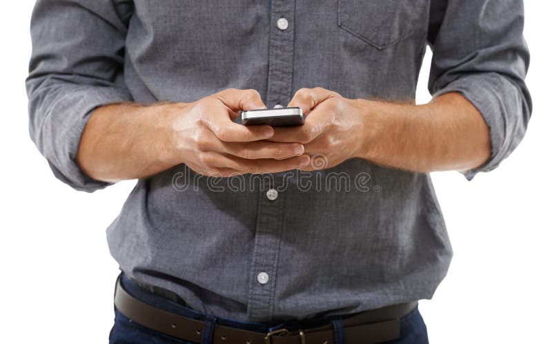 Sms Communication. a Man Sending a Text Message. Stock Photo - Image of ...