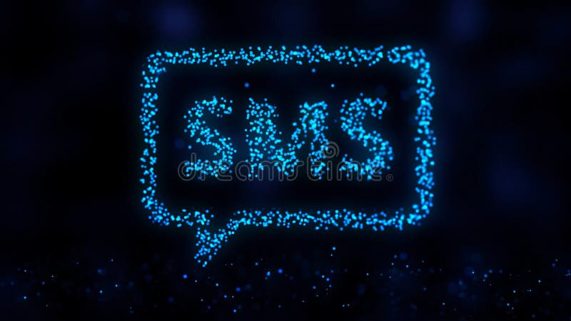 Sms Sign Made of Blue Particles on Black Background. Animation of ...