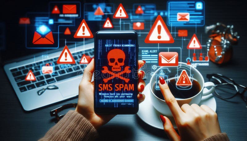 SMS Spam, Fake Text Message Phishing from Scammer Concept Stock Photo ...