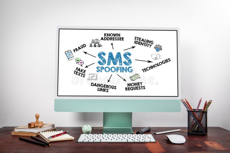 SMS SPOOFING Concept. Chart Illustration with Icons, Keywords and ...