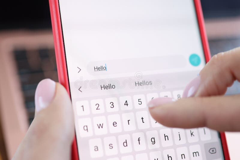 An SMS with the Word Hello is Pressed on Smartphone Screen Stock Photo ...