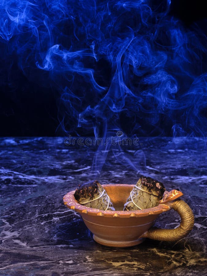 Smudging Sage Stick Burning in Moonlight Stock Image - Image of health ...