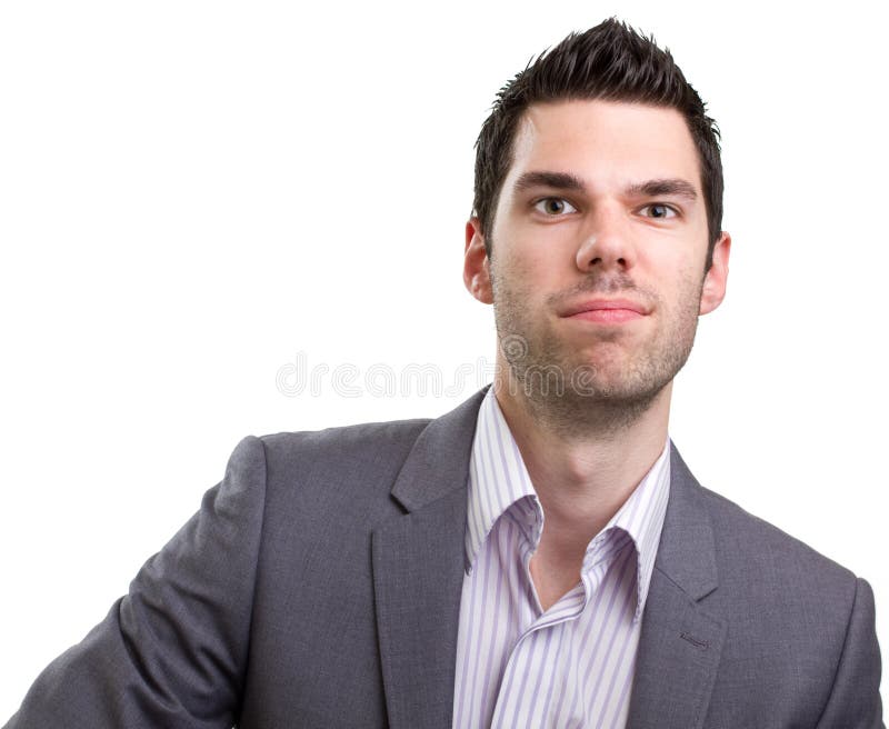 Smug young suited man stock photo. Image of hair, face - 19746592