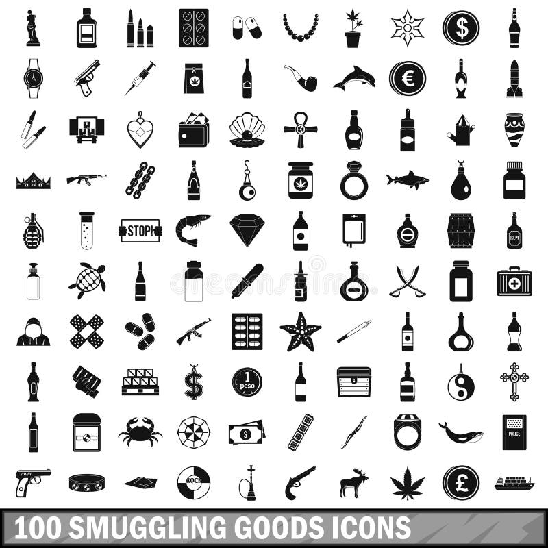 100 Smuggling Goods Icons Set, Simple Style Stock Vector - Illustration ...
