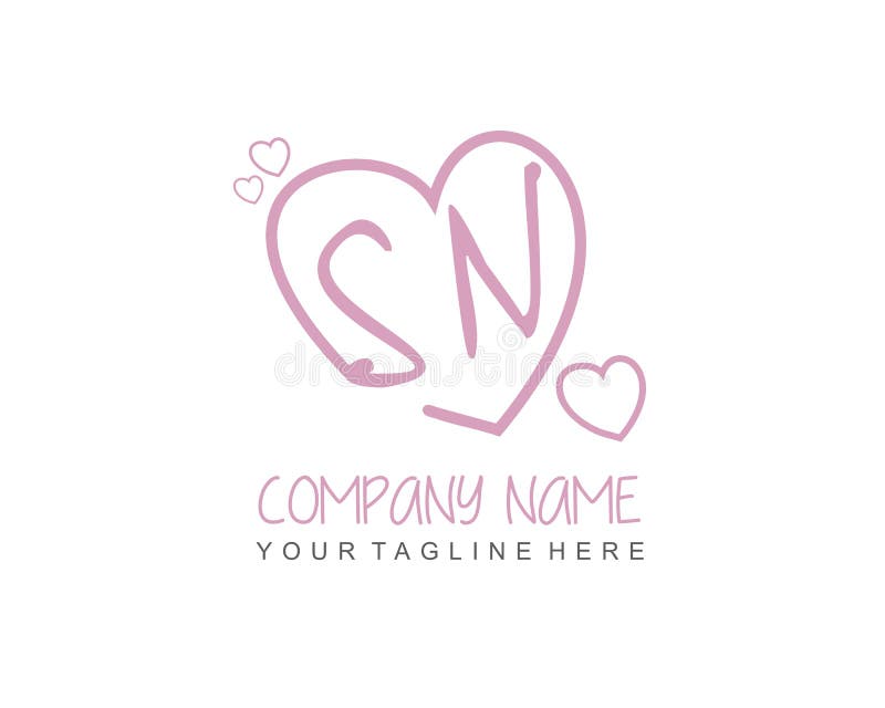 SN Initial Handwriting with Heart Frame Stock Vector - Illustration of ...