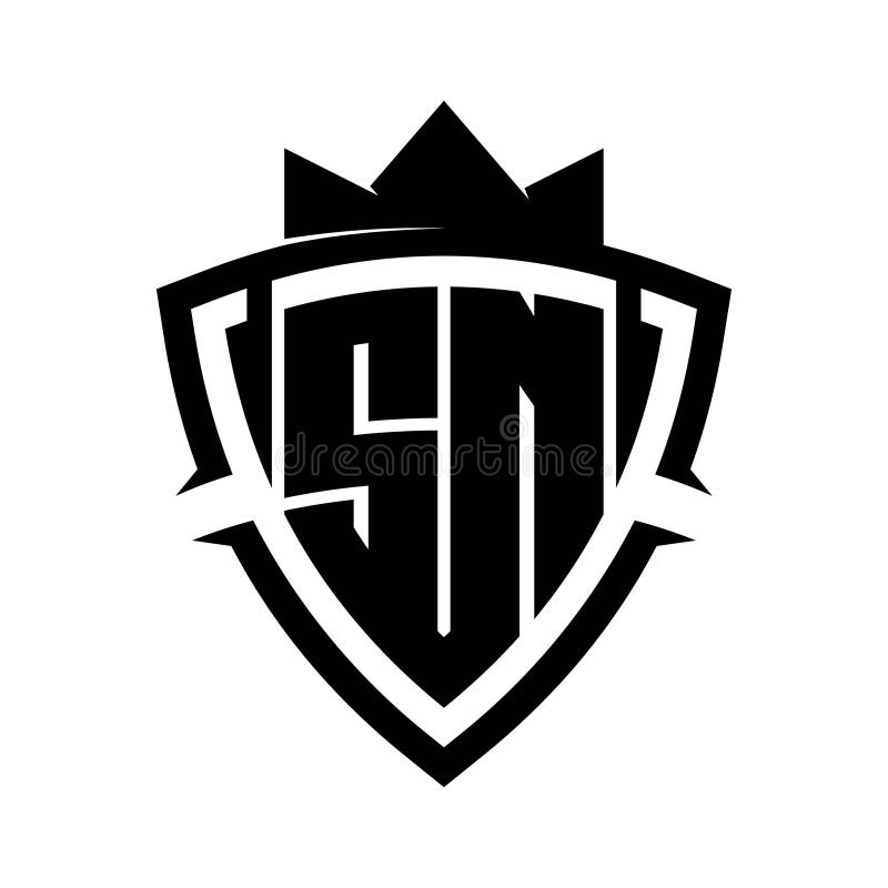 SN Letter Bold Monogram Triangle Curve Shield Shape with Crown Black ...