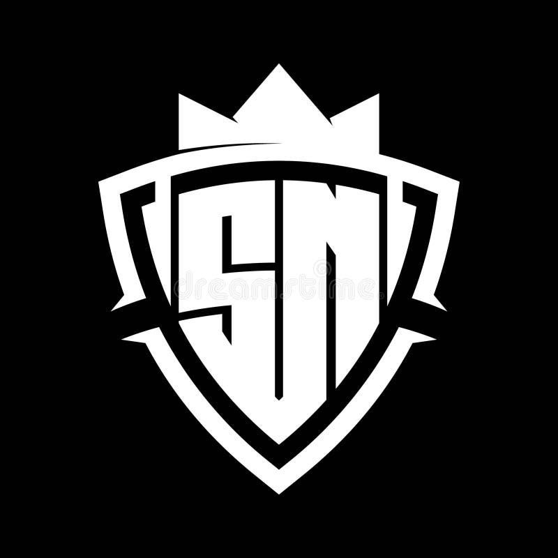 SN Letter Monogram with Triangle Curve Shield Shape with Crown White ...