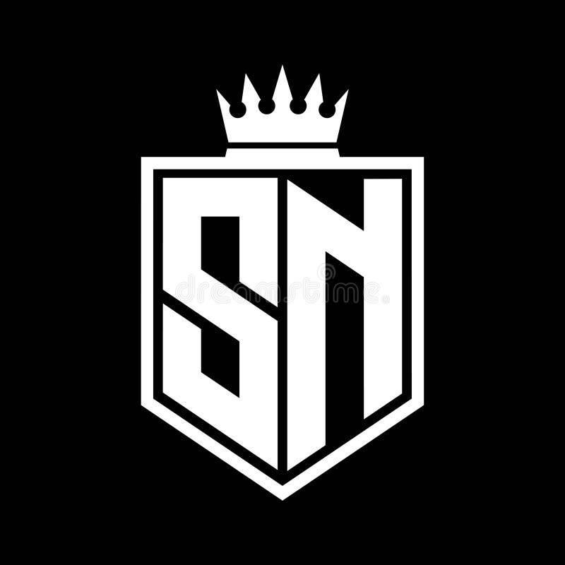 SN Logo Monogram Bold Shield Geometric Shape with Crown Outline Black ...