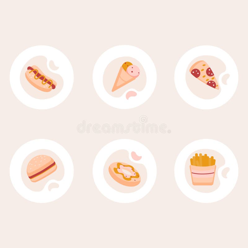 Minimalistic Fast Food Icons.Vector Set Snacks Icons.Pastel Colors ...