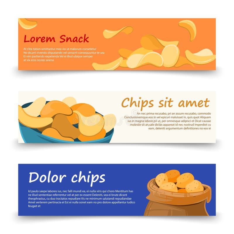 Snack Banners Template with Potato Chips Stock Vector - Illustration of ...