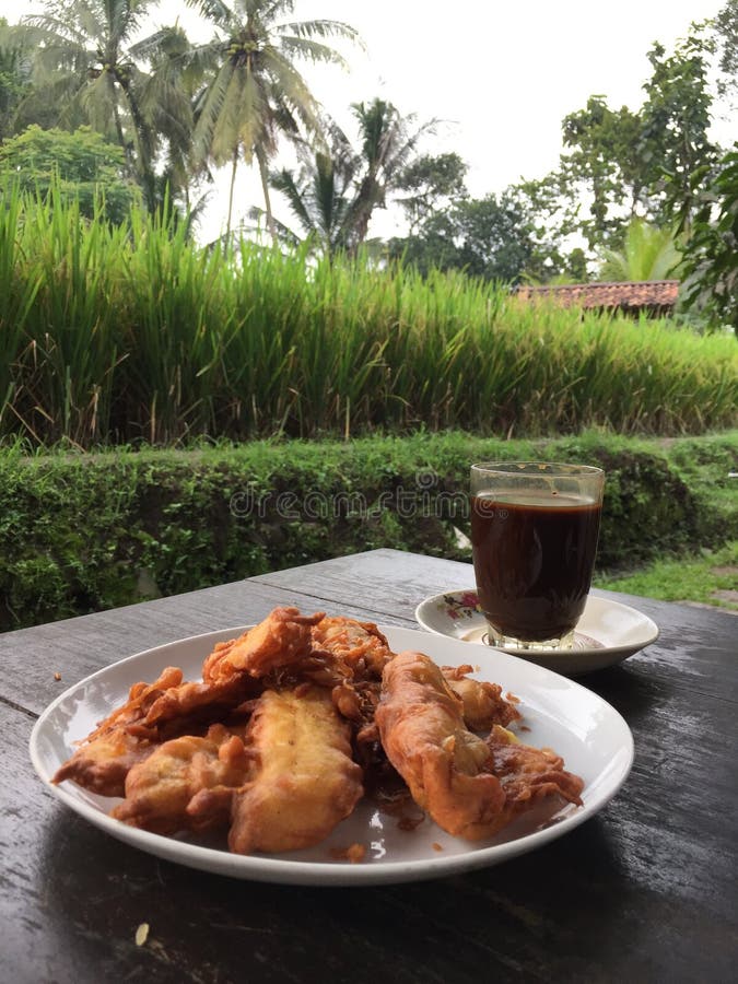 Snack & Coffee by the Rice Fields Stock Image - Image of soil, wood ...