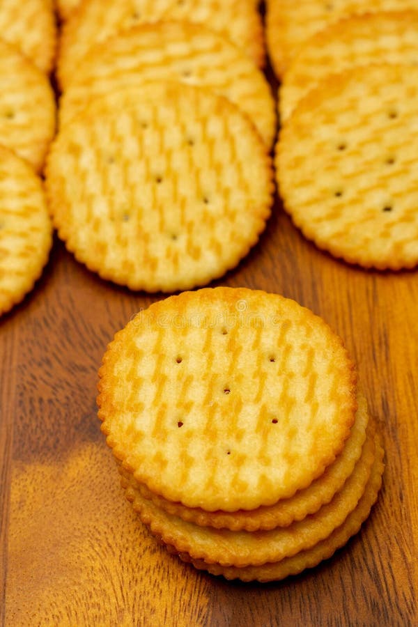 Snack Concept, Crackers or Biscuits Arranged in Vertical Row and Stacks ...