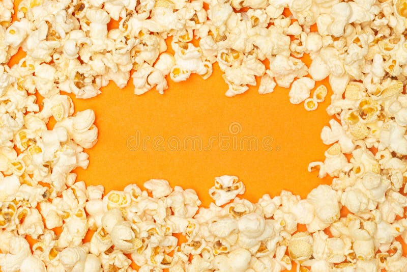 Snack Concept, Sweet Popcorn with Empty Space in Circle Shape of Orange ...